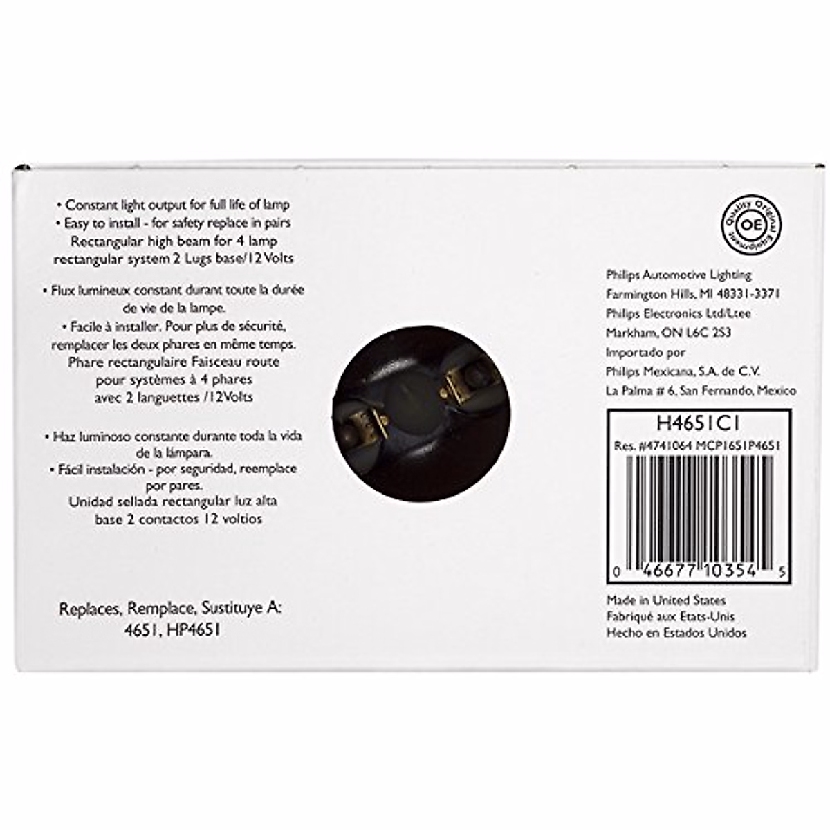 Philips H4651C1 Standard Halogen Sealed Beam headlamp, 1 Pack