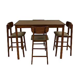 Zenvida Mid Century Counter Height Dining Table Set, Rectangle Solid Wood Table and 4 Chairs