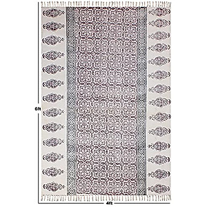 Casavani Hand Block Printed Cotton Dhurrie Geometric Brown & Black Tassel Rug Easy Care Washable Rugs for Doormat Entryway Living Room Bedroom Hallway Balcony 9x9 Feet Square