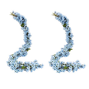 DOITOOL 2pcs Artificial Hydrangea Flower Vine Wisteria Vines Cattleya Flowers Plants for Wedding Party Home Garden Wall Decoration Sky- Blue