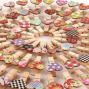Z ZICOME 100 Pcs Mini Wooden Clothespins with Hearts for Hanging Photos Decorations for Valentine Engagement Wedding Bridal Shower Party
