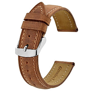 BISONSTRAP Watch Strap 20mm, Vintage Leather Replacement Watch Band, Light Brown with Thread