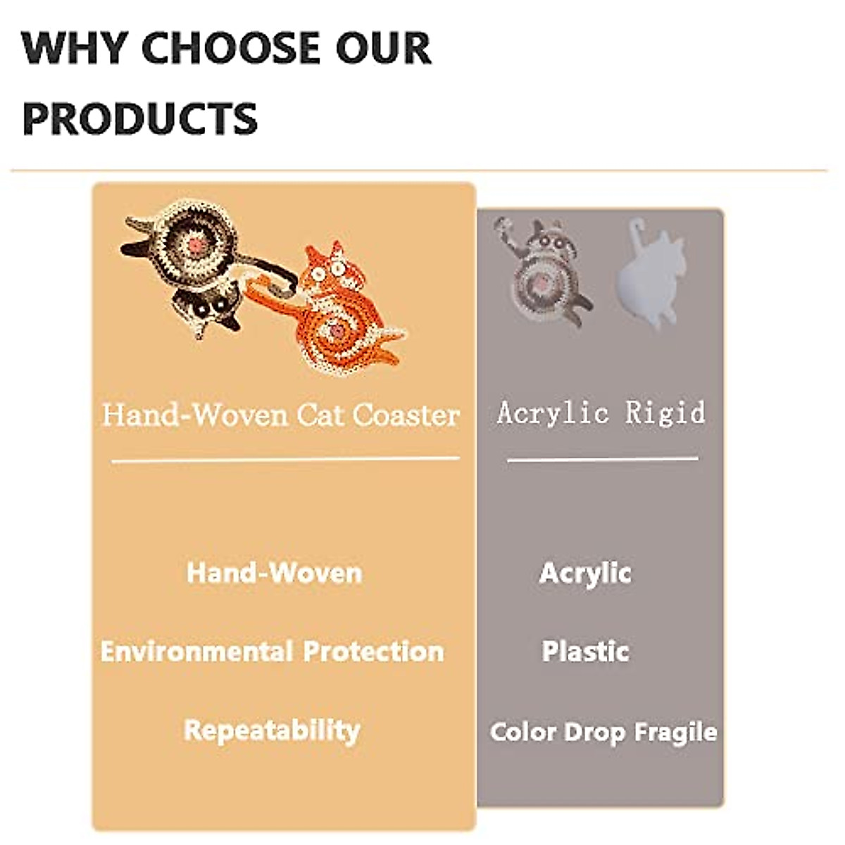 Graceice 3PCS Cat Coaster Woven Creative Cute Insulation Coffee and Tea Desktop Gifts