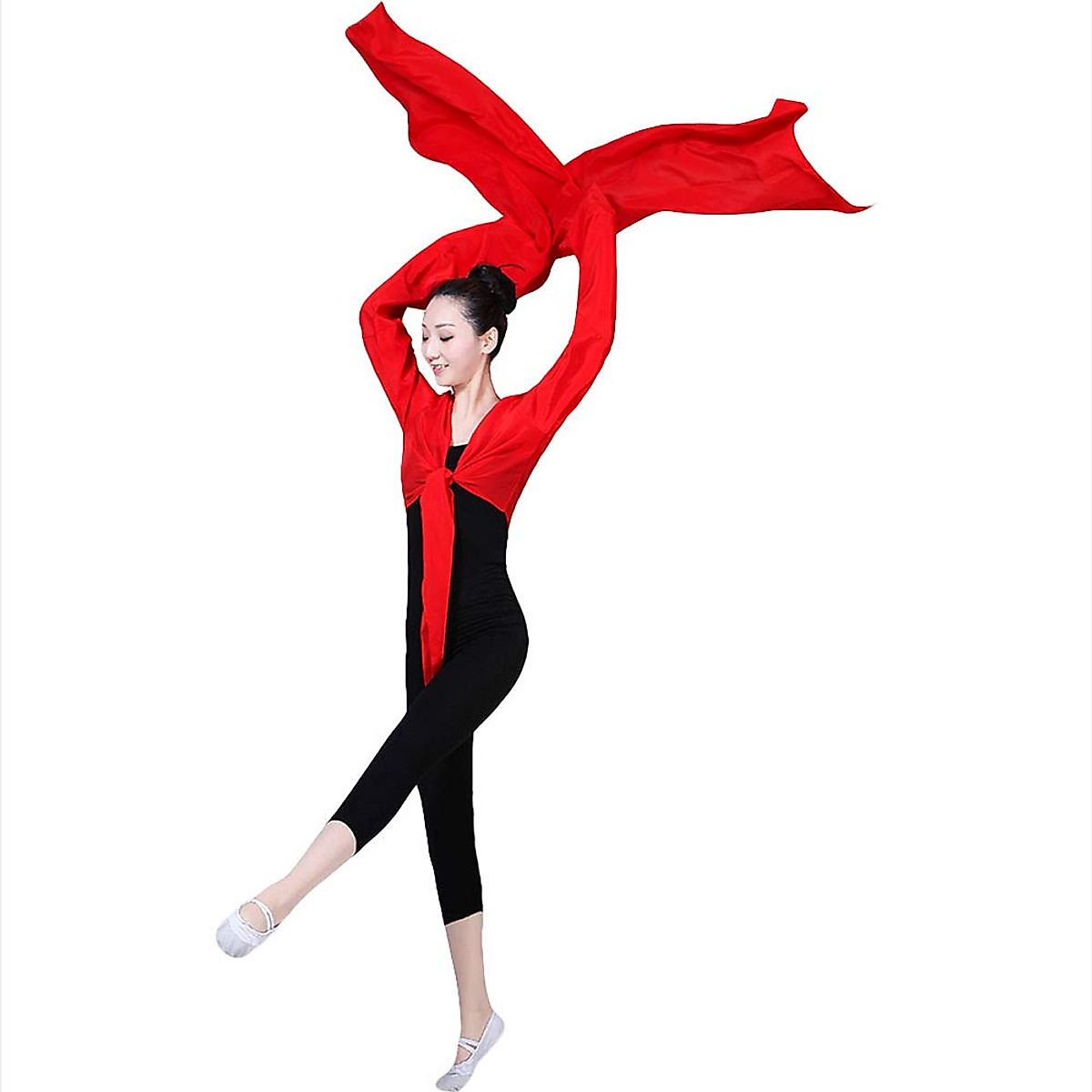 ZooBoo Dance Long Silk Sleeves - Peking Opera Stunts Dancing Practice Long Flowing Inner Sleeves (1.5 M, Red Unsplit)