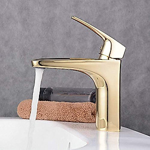 Y-LKUN Bathroom Taps Basin taps Gold Bathroom Basin Monobloc Solid Brass Hot Cold Mixer Tap