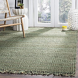SAFAVIEH Natural Fiber Collection Area Rug - 5' x 8', Green, Handmade Boho Fringe Woven Jute, Ideal for High Traffic Areas in Living Room, Bedroom (NF368G)