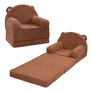 VEVOR Kids Couch, 2-in-1 Toddler Chairs Comfy, Toddler Couch Sofa Bed Fold Out, Convertible Sofa to Lounger, Kids Chair Seat Playroom Furniture for Kids Girls & Boys, Brown
