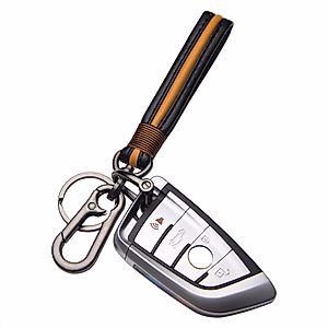 TANGSEN Yellow Black Leather Keychain Handmade Wrist Strap Fingerprint Resistant