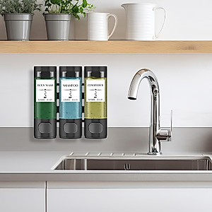 Loecuxe Shower Dispenser 3 Chamber No Drill Wall Mounted - Shampoo and Conditioner Dispenser - Shampoo Dispenser for Shower - Shower Soap Dispenser Bathroom 3x300ml (Black)