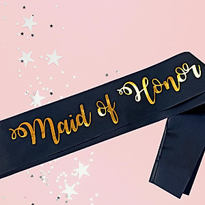 Magnusson's Garden Maid of Honor Sash, Bachelorette Party Black and Gold Sash, Bridal Shower Decorations, Wedding Party Accessories, Chief Bridesmaid Proposal Gift Ideas