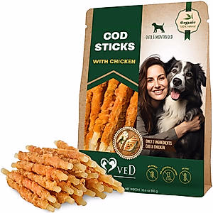 Beloved Pets Cod Sticks Dog Treats Chicken Wrapped - All Natural Rawhide - Free & Grain Free Long Lasting Chews for Large & Small Dogs - Dried Pet Snacks - Support Healthy Teeth & Skin Coat