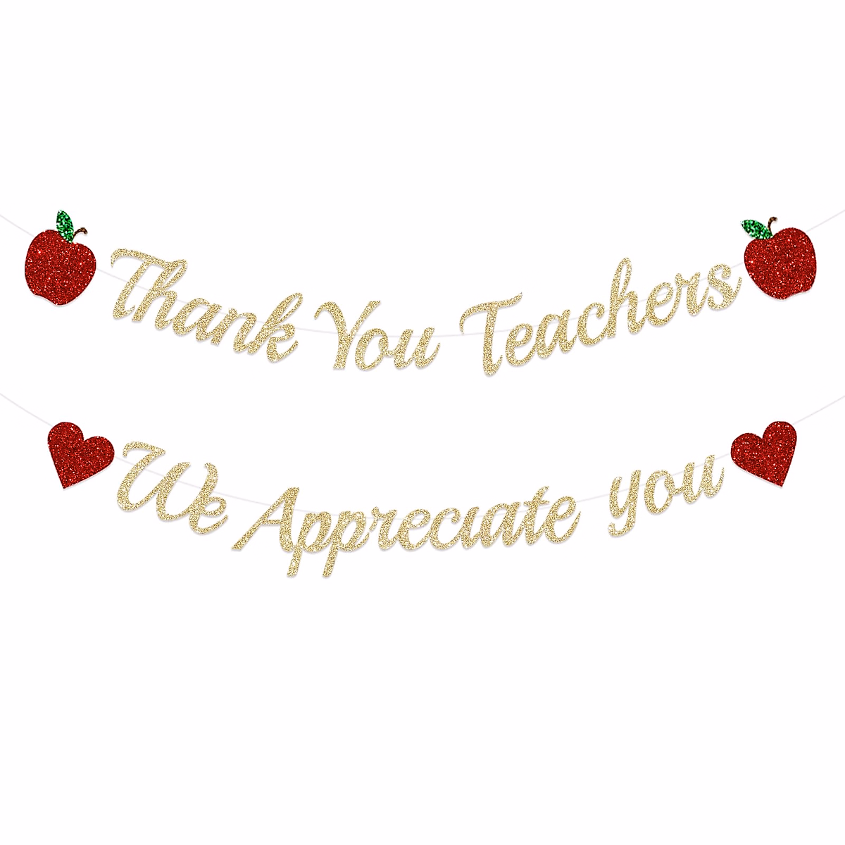 Teacher Appreciation Decorations Banner Glittery Thank You Teachers We Appreciate You Banner Teacher Appreciation Week Garland Banner with Glittery Red Heart Apple Teacher Day Teachers Day Party Decorations Supplies