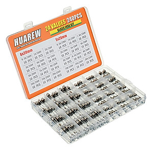 HUAREW 24 Values 240 Pcs Fast Blow Glass Fuses 250 V Volt 5x20 mm 0.5 1 1.6 2 3 4 5 6.3 8 10 15 20 A 6x30 mm 0.5 1 2 3 4 5 6 7 8 10 15 20 A amp Assortment Kit