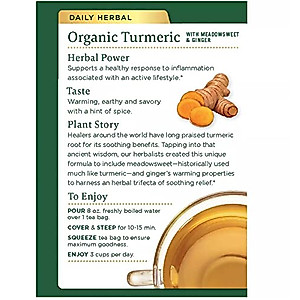 Traditional Medicinals Organic Turmeric with Meadowsweet & Ginger Herbal Tea, Supports Healthy Response to Inflammation, (Pack of 4) - 64 Tea Bags Total