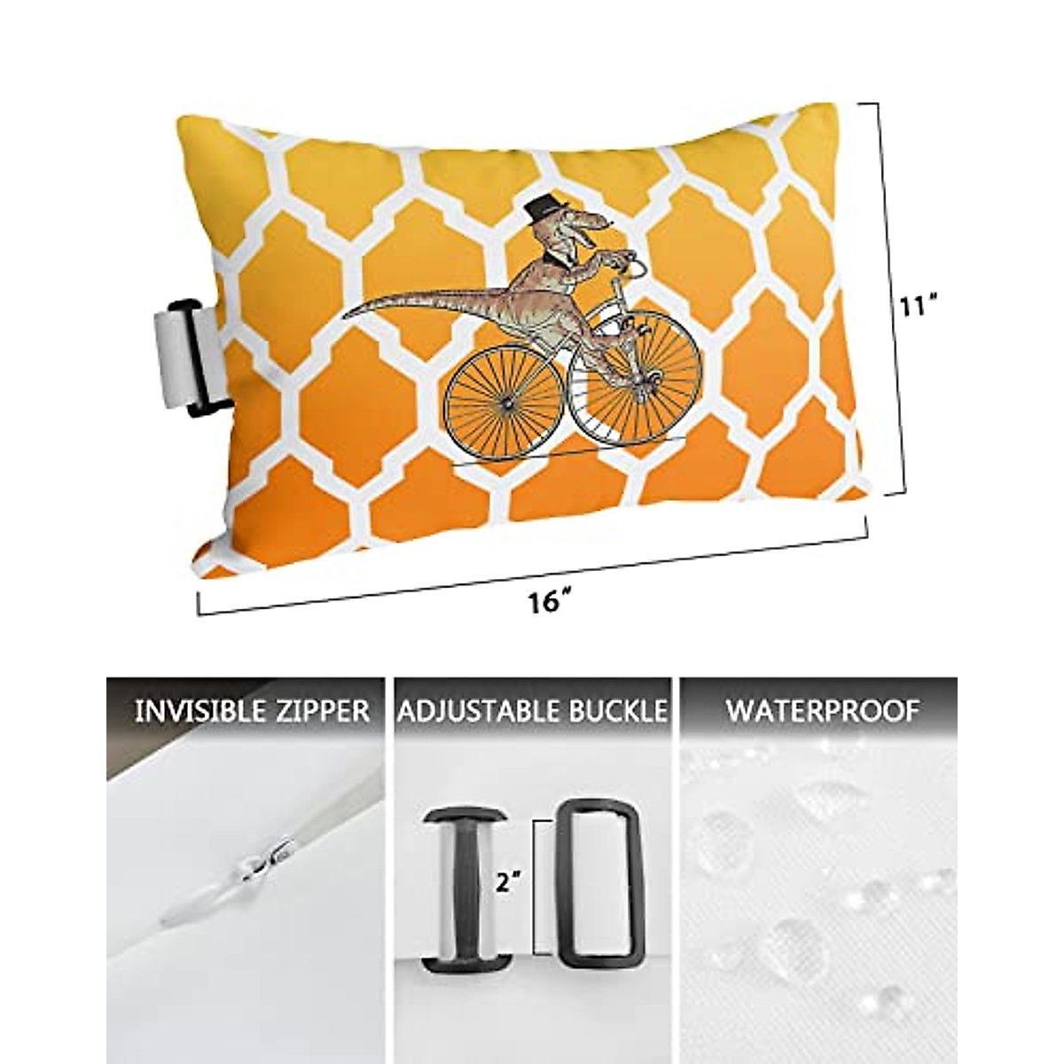 Recliner Head Pillow Ledge Loungers Chair Pillows with Insert Dinosaur With Moroccan Texture Orange Gradient Lumbar Pillow with Adjustable Strap Outdoor Waterproof Patio Pillows for Beach Pool, 2 PCS