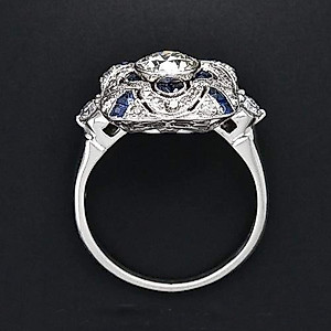 UNIQUFERANGER S925 plum-shaped blue and white wedding engagement diamond ring is the best holiday gift for women (US size: 6-10) (9)