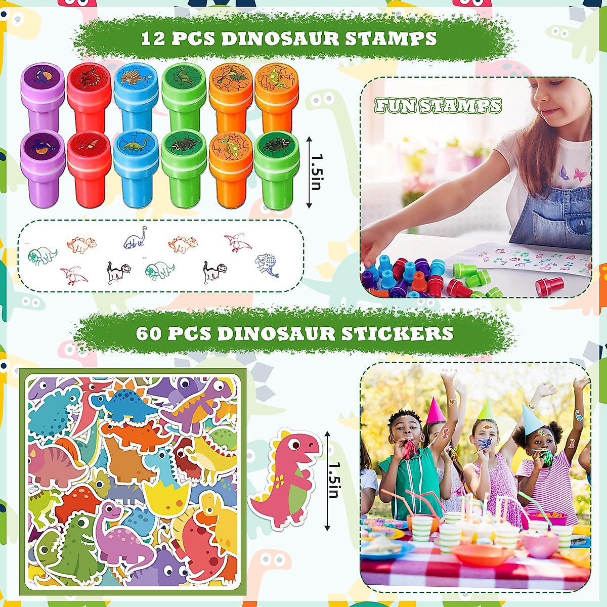 168Pcs Dinosaur Birthday Party Favors, Dino Party Favors Include Masks Bubble Stamps Hatching Eggs Bags Craft Bookmarks DIY Stickers Slap Bracelets for Dinosaur Birthday Party Decorations Supplies