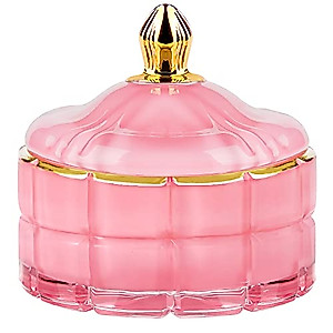 ALAMHI Glass Candy Dish Decorative Bowl, Apothecary Jars with Lids Bathroom Glass Jars for Cotton Ball or Cotton Swab Jewelry Storage Boxes with Lids, Crystal Pink Gifts for Women Coquette Room Decor…