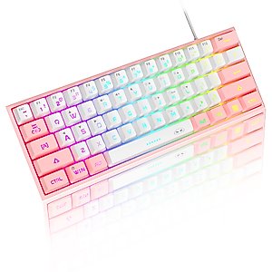 MageGee 60% Wired Gaming Keyboard, RGB Backlit Ultra-Compact Mini Keyboard, Waterproof Mini Compact 61 Keys Keyboard for PC/Mac Gamer, Typist, Travel, Easy to Carry on Business Trip(White Pink)