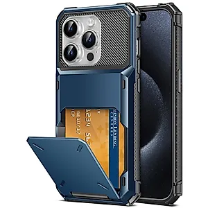 TITACUTE for iPhone 15 Pro Max Case 6.7 Wallet 5 Credit Card Holder Slot Flip Cover Design Back Pocket Scratch Resistant Hard Shell Hybrid Protective Bumper Armor for iPhone 15 Pro Max Navy Blue