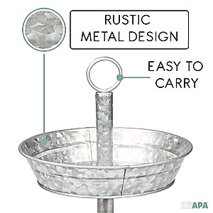 Ilyapa Galvanized Three Tiered Serving Stand - 3 Tier Metal Tray Platter for Cake, Dessert, Appetizers & More