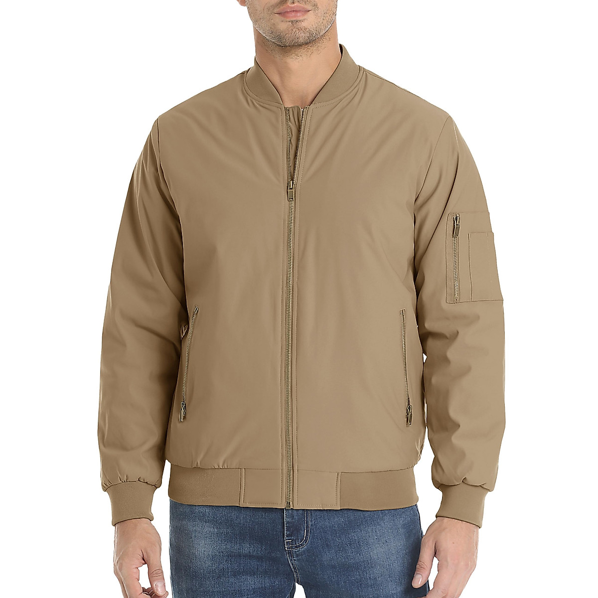 MAGCOMSEN Mens Bomber Jacket Fall Quilted Lining Lined Warm Jacket Full Zip Work Jackets Winter Casual Jacket Khaki XL