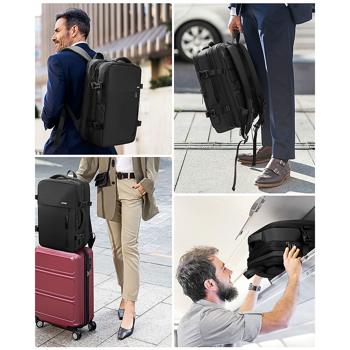HOMIEE Carry on Bag Large Travel Backpack Flight Approved, Waterproof Rucksack Anti Theft Laptop Backpack for Men Women, 24-40L Expandable Weekender Overnight Duffel Bag Hand Luggage Suitcase