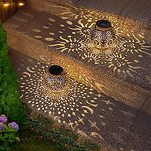 2Pack Solar Garden Lanterns Outdoor Hanging Lights Decorative Metal Moon Star Sun Solar Lanterns for Patio, Yard, Table, Pathway Decoration Waterproof (Bronze)