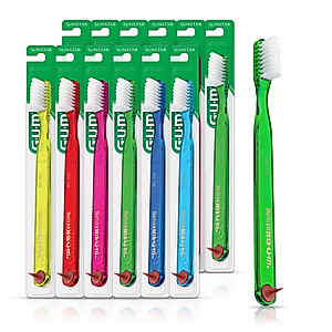 GUM Classic Soft Toothbrush, Includes Rubber Tip Dental Pick 1ct (Pack of 12)