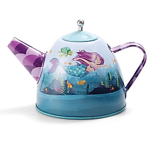 JOYIN Tea Party Set for Little Girls, Pretend Tin Teapot Set, Princess Tea Time Play Kitchen Toy with Cups, Plates and Carrying Case for Birthday Easter Gifts Kids Toddlers Age 3 4 5 6