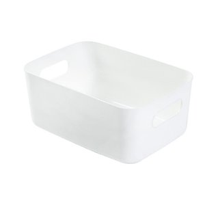 CHEOTIME Plastic Storage Basket, Desktop Storage Basket with Handle Reusable PP Cosmetic Storages Box Desktops Sundries Organizer with Handle for Household(Medium-White)