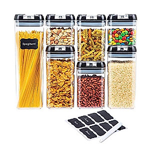 Airtight Food Storage Containers Set , Kitchen & Pantry Organization - BPA Free Plastic Dry Food Storage Containers With Easy Lock Lids - Stackable Sugar, Flour & Cereal Canisters With Labels & Marker