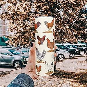 Breeds of Chicken Tumbler, Chicken Gifts for Chicken Lovers, Rooster Cup, Breeds of Chicken Tumbler, Cute Tumbler with Lid and Straw, Chicken Cup Travel Mug Coffee Mugs- 20 OZ Chicken Breed Tumbler