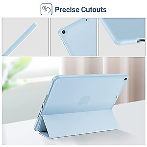 ProCase Smart Case for iPad 10.2 iPad 9th Generation 2021/ iPad 8th Generation 2020/ iPad 7th Generation 2019 Case with Pencil Holder, Trifold Stand Hard Frosted Back Cover for iPad 10.2" -SkyBlue