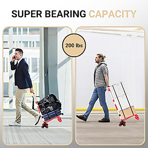 Folding Hand Truck, 200 lbs Durable Luggage cart with All-Terrain Triple Wheels, Multifunctional and Compact Dolly cart with Wheels for Shopping, Moving and Traveling, Pink