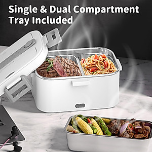 IFENROL Electric Heated Lunch Box - 100W 3-IN-1 Fast Heating Lunch Boxes Portable for Adults with 2 Pack Containers (Single & Compartment) for Car Truck Office 12V/24V/110V (3 Times Faster)