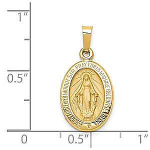FB Jewels Solid 14K Yellow Gold Polished And Satin Miraculous Medal Pendant (0.43 x 0.71 Inches)