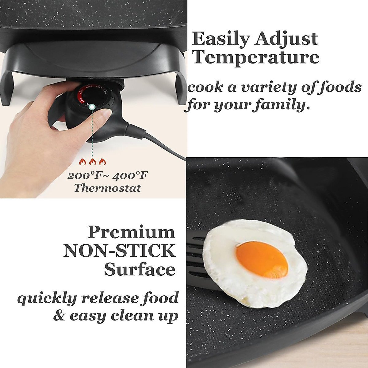 Nonstick Extra Deep Electric Skillet - with Glass Vented Lid, Serves 4 to 6 People (7.5Qt.)