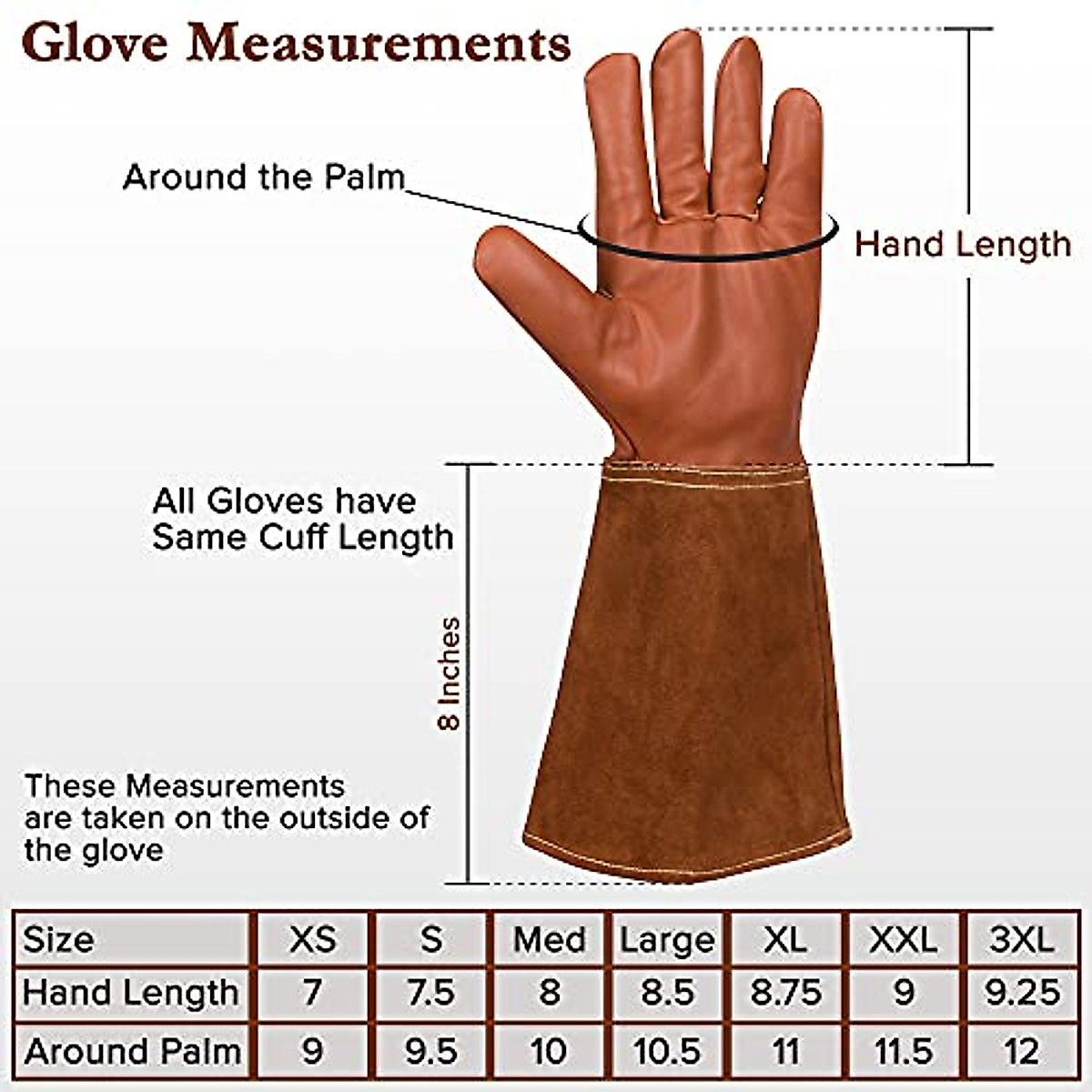 KBar7 Welding Gloves 1 Pair Heat Resistant for Forging, Stick, Mig Tig Womens and Mens XS, Small, Medium,Large,XL, XXL (Xs, Brown)