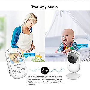 Newbaby Video Baby Monitor with Digital Color Camera, Wireless View Video, Two-Way Talk, Lullabies, Infrared Night Vision, Temperature Monitoring, Feeding Alarm (WhiteSM25) SM25