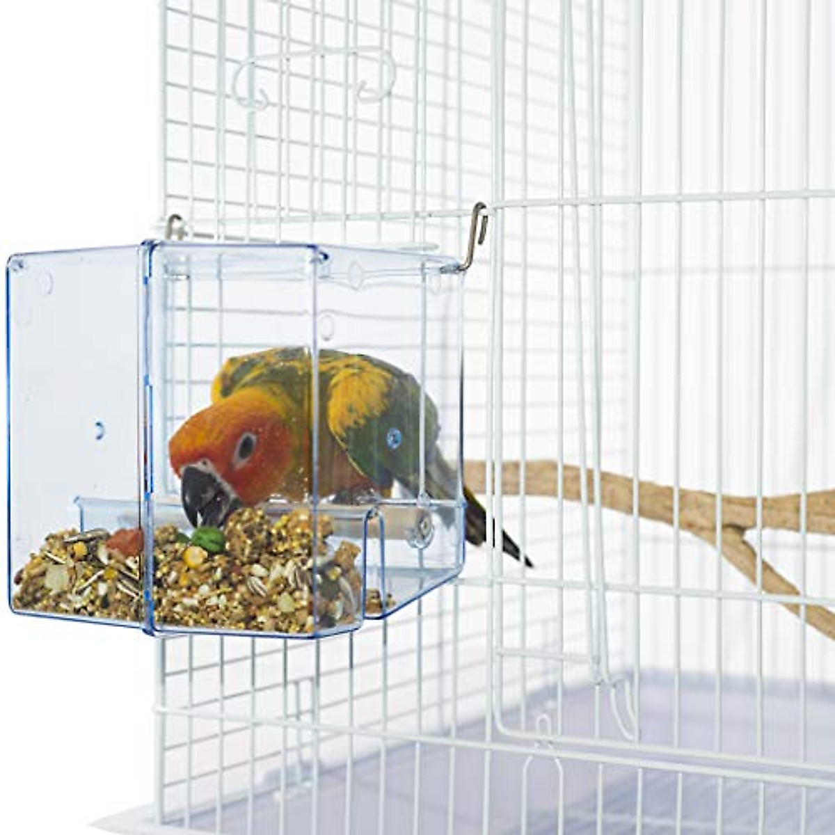 Birds LOVE Bird Feeder Seed Catcher Tray Hanging Cup Food Dish for Parrot Cage for Small Birds Lovebirds Cockatiels Canaries Sun Conures Blue