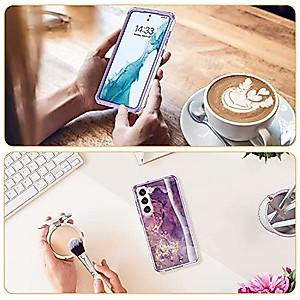 Esdot for Samsung Galaxy S23 Case,Military Grade Passing 21ft Drop Test,Rugged Cover with Fashionable Designs for Women Girls,Protective Phone Case for Galaxy S23 6.1" Glitter Purple Marble