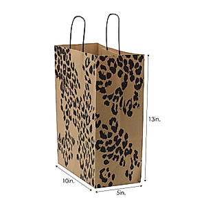 Brown Paper Gift Bags - 10x5x13 Inch 50 Pack Brown Animal Print Medium Bags with Handles, Cheetah, Zebra, Leopard, for Shopping, Groceries, Small Business, Retail, Take-Out, Merchandise, Parties, Events