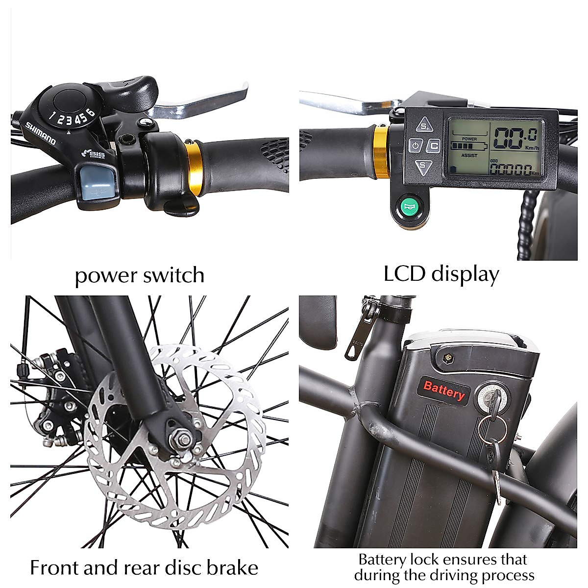 NAKTO Electric Bike Fat Tire 350W 26" Electric Mountain Bicycles for Adults, 36V10AH Removable Lithium Battery Ebike, Mountain/Beach/Snow/City Commute Ebike 6 Speed Gear,Dual Disc Brake E-Bikes
