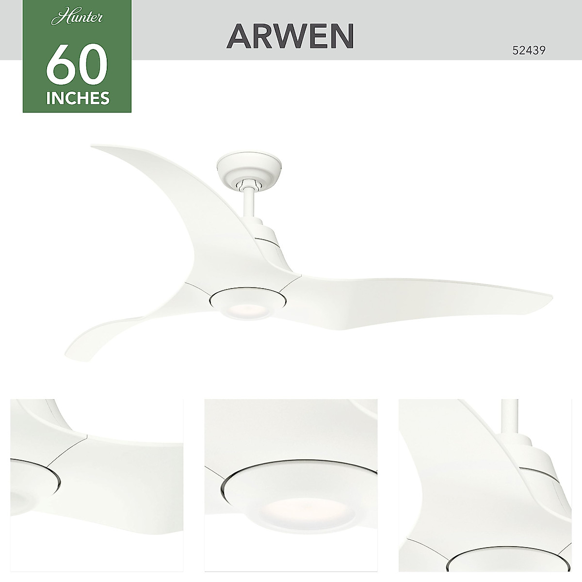 Hunter Fan Company 52439 Arwen Ceiling Fan, 060, Porcelain White
