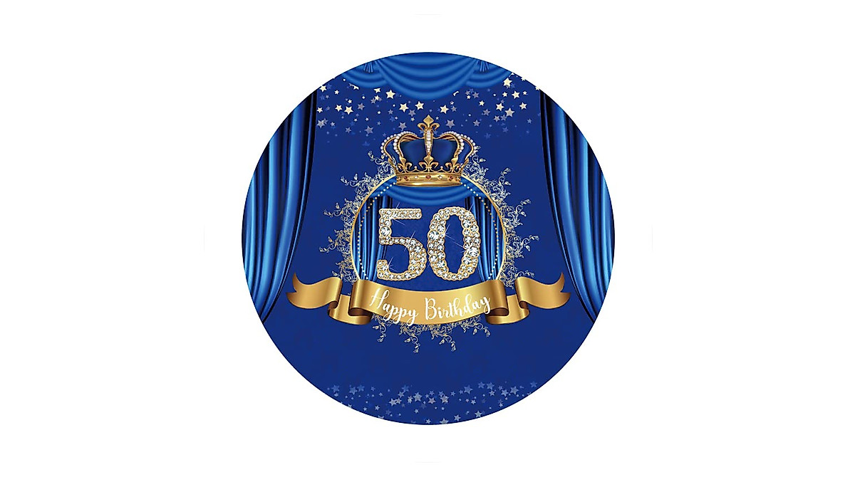 Leyiyi Royal Blue 50th Birthday Backdrop 6.5ft Round