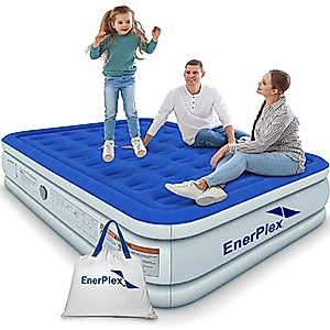 EnerPlex Queen Air Mattress with Built-in Pump - 13 Inch Double Height Inflatable Mattress for Camping, Home & Portable Travel - Durable Blow Up Bed with Dual Pump - Easy to Inflate/Quick Set Up﻿