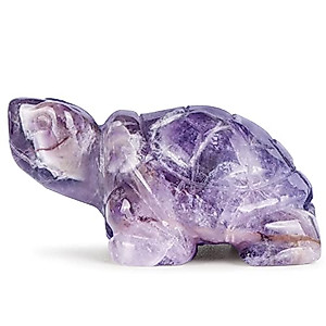 LEADGEM Crystal Turtle Figurines 2" Natural Healing Amethyst Tortoise Statue Paperweight Hand Carved Tiny Animal Gemstone Sculpture Decor for Home, Office