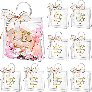 50 Pcs Clear Plastic Gift Bags with Handle Transparent PVC Plastic Gift Wrap Tote Bag Wedding Gift Bags Reusable Small Clear Gift Bags for Shopping Birthday Wedding Party Favor (10 x 10 x 3.5 Inch)