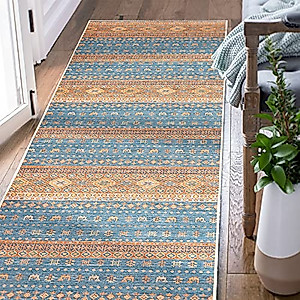 jinchan Area Rug 2x7 Runner Rug Hallway Gabbeh Rug Vintage Floor Cover Persian Rug Foldable Thin Rug Navy Blue Floral Print Carpet Indoor Carpet for Bedroom Kitchen Bathroom Living Room Dining Room